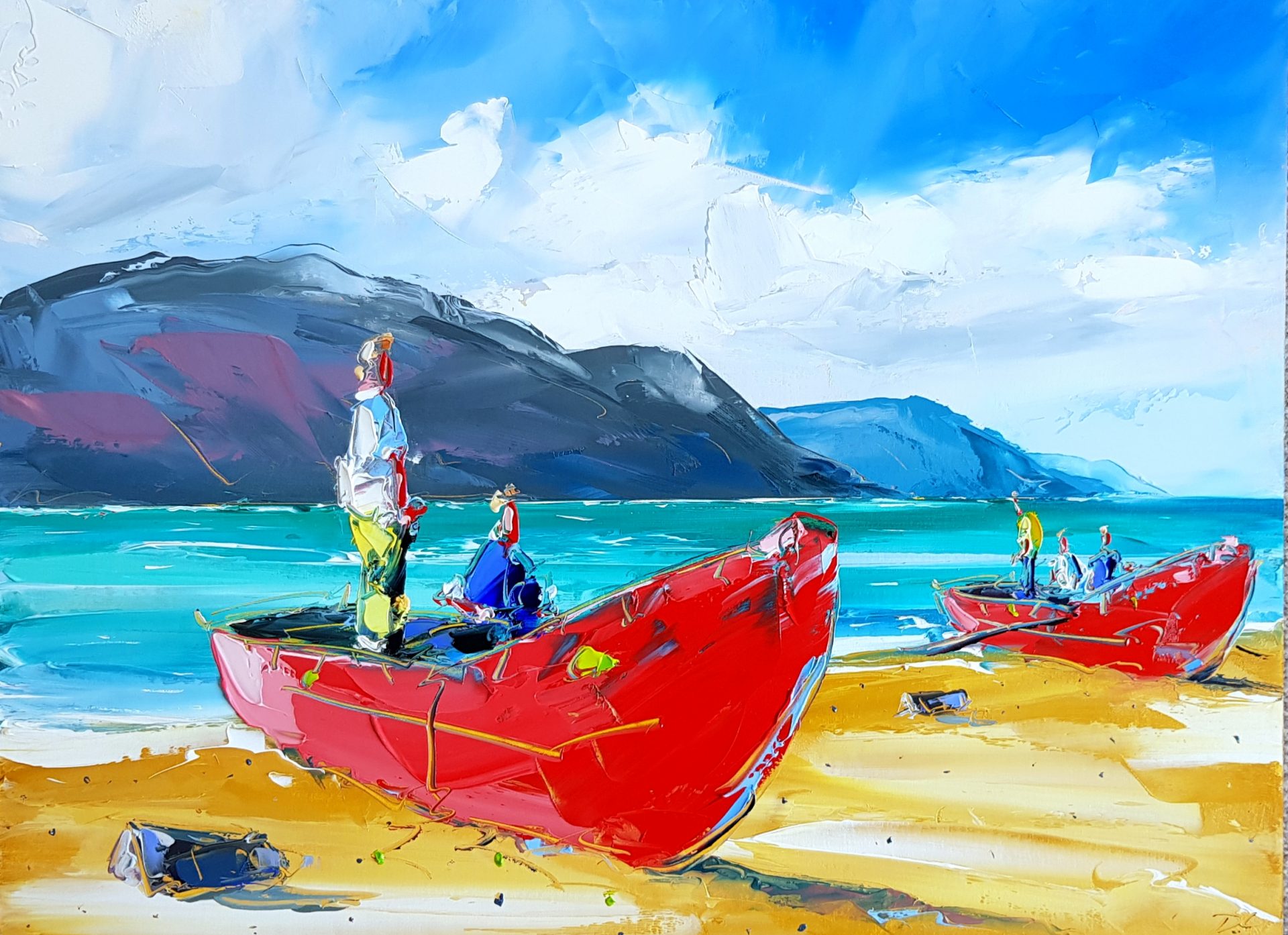 Well Spotted Fishing Boats Painting by David Coyne Kilbaha Gallery